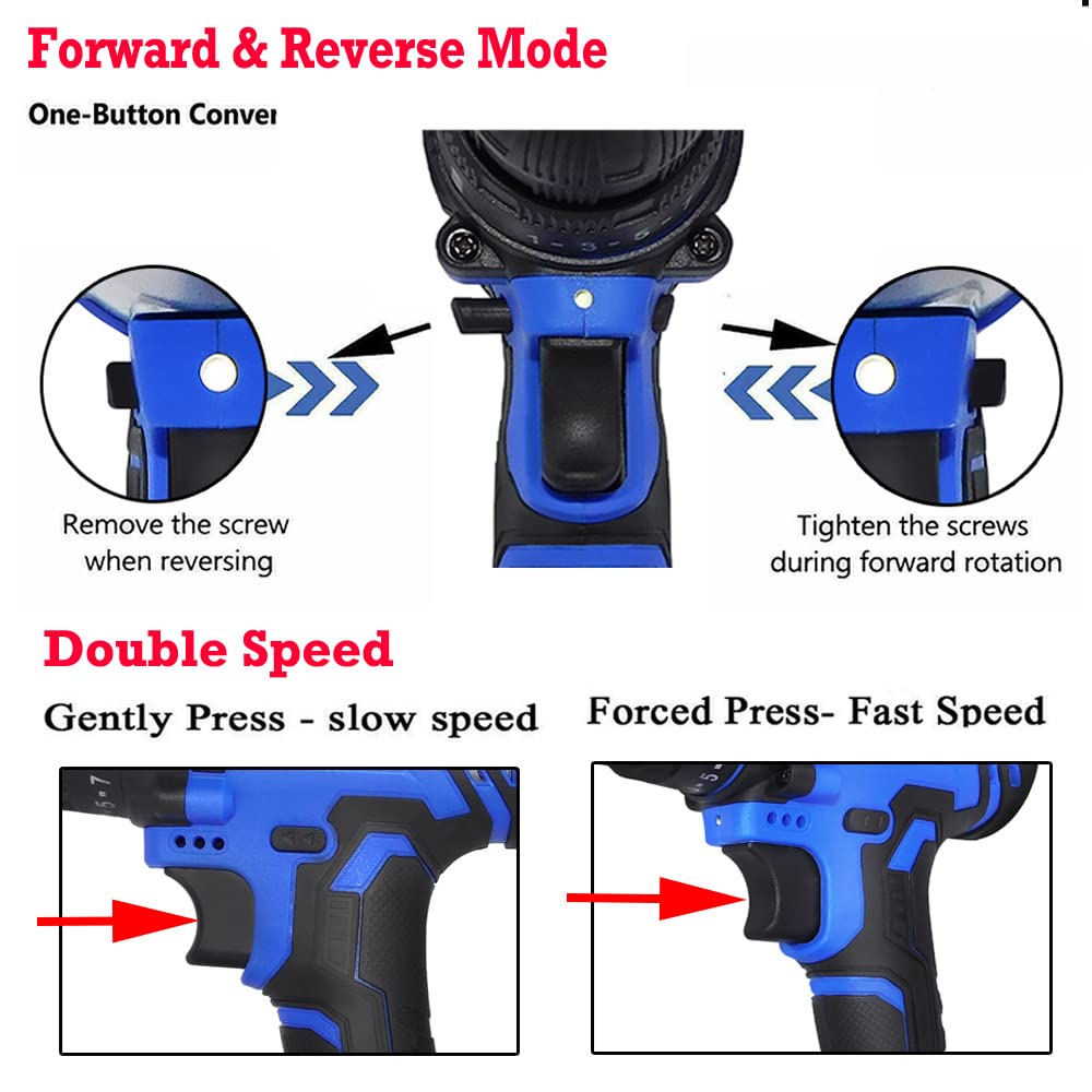 Cordless Drill Driver Set Electric Power Drill Set with 1 Battery & Charger, 3/8” Keyless Chuck, 2 Variable Speed, 400 In-lb Torque, 25+1 Position and 26pcs Drill/Driver Bits