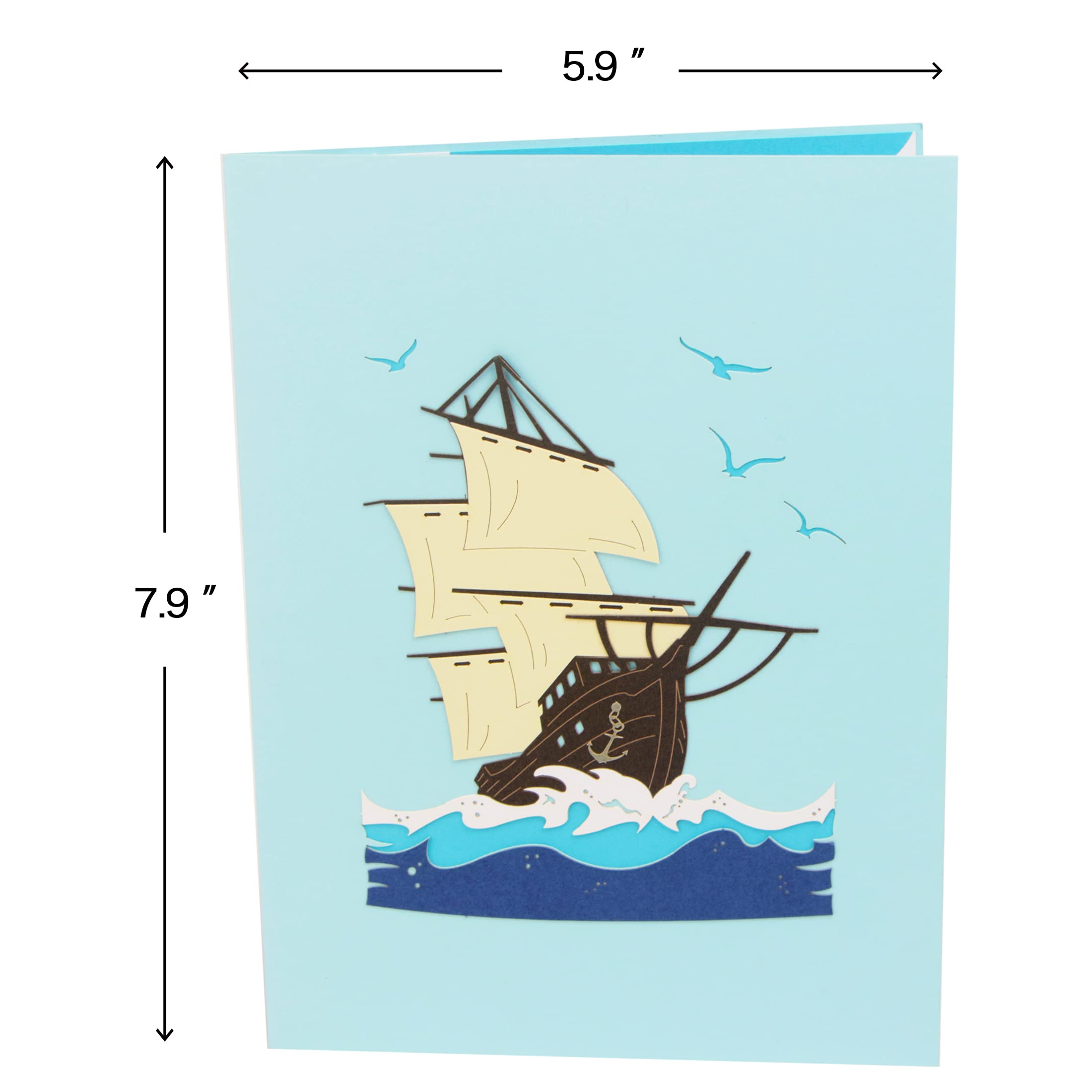 Ribbli Sailboat 3D Pop Up Card, Thank You, Birthday, Father's Day, Graduation, with Envelope