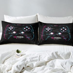 Gamepad Bedding Set for Boys Twin Modern Gamer Comforter Cover Video Game Duvet Cover Kids Colorful Action Buttons Printed Quilt Cover Soft Microfiber Bedspread for Boys Girls Bedroom,Black