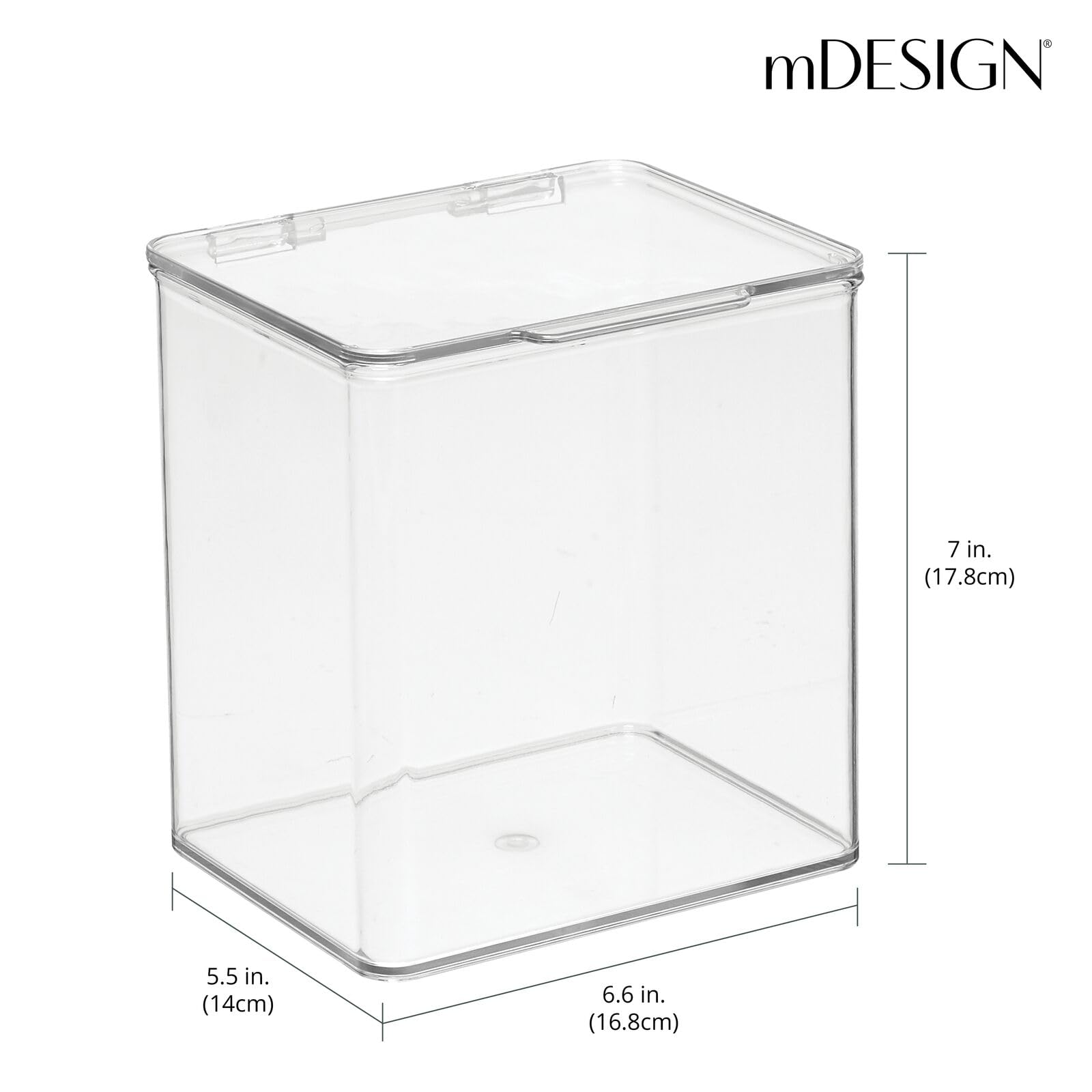 mDesign Plastic Stackable Box Food Storage Container Box with Hinged Lid - for Kitchen, Pantry, Cabinet, Fridge/Freezer - Deep Organizer Box for Snacks, Produce, Pasta - Clear