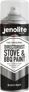 jenolite directorust bbq & stove aerosol paint | black | very high temperature resistant up to 1200°f (650°c) | bbqs, stoves, chimineas, automotive, fire screens & surrounds | 13.5 ounces (400ml)