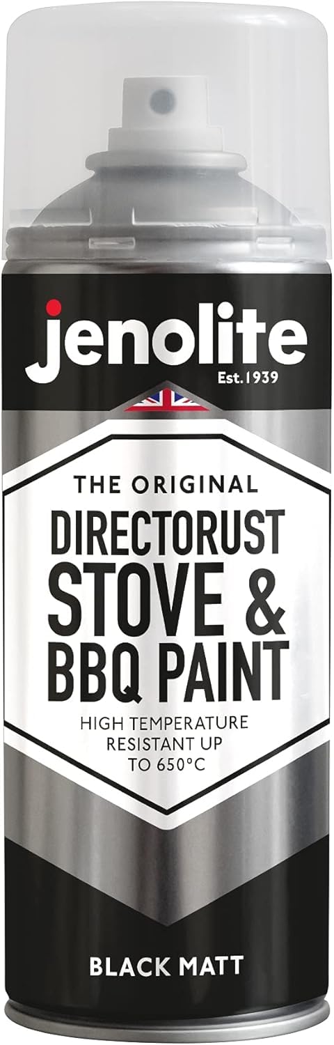 JENOLITE Directorust BBQ & Stove Aerosol Paint | BLACK | Very High Temperature Resistant Up to 1200°F (650°C) | BBQs, Stoves, Chimineas, Automotive, Fire Screens & Surrounds | 13.5 Ounces (400ml)