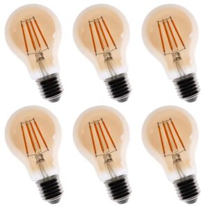 vintage led edison light bulbs, a19 edison bulbs, 6w equivalent to 60w, 2200k warm white, antique dimmable led filament bulb, amber light bulbs, old fashioned light bulbs, e26, 6 pack