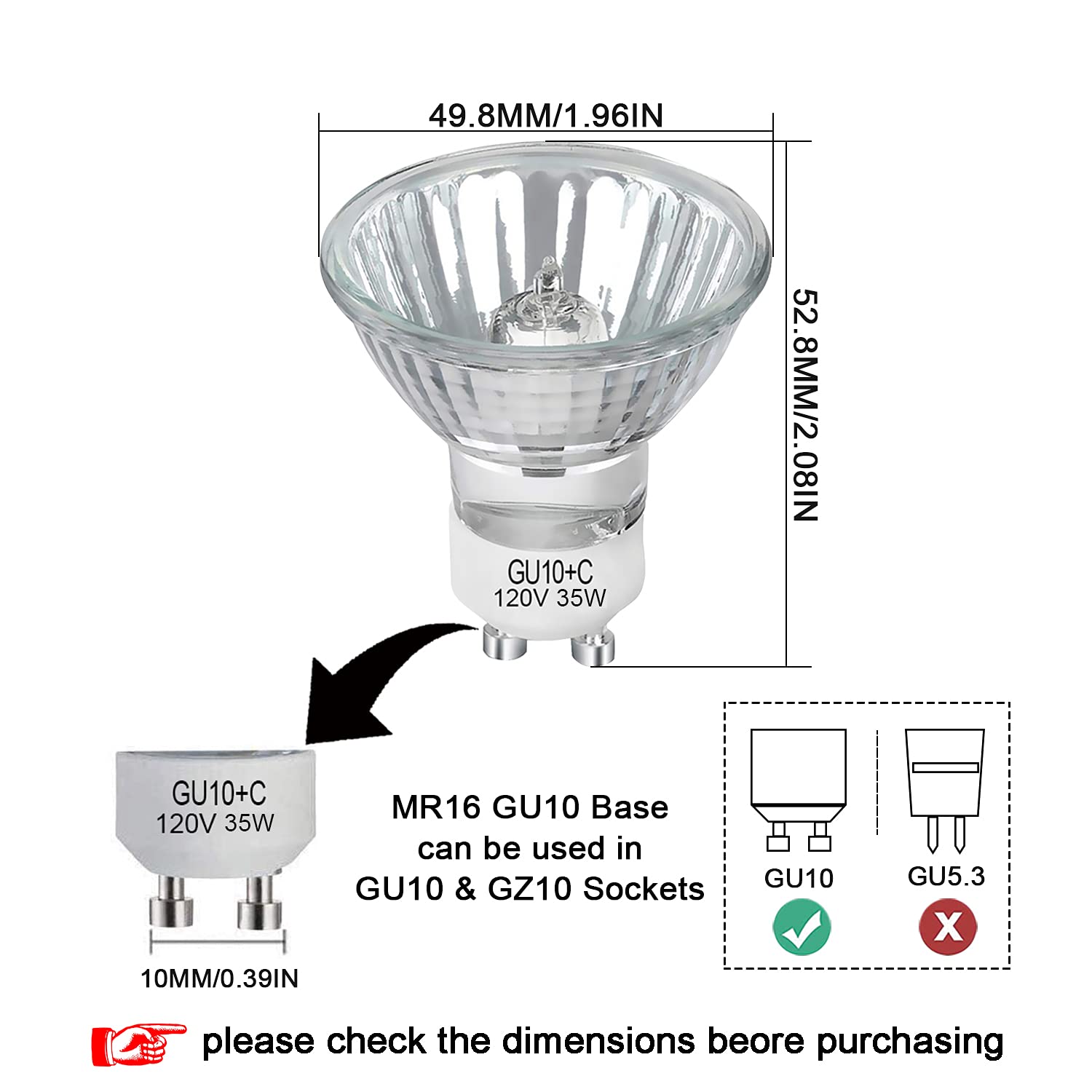 Lacnooe GU10 Halogen 35W Bulbs, 6 Pack GU10+C 120V 35W Halogen Light Bulbs with Long Lasting Lifespan, Dimmable MR16 GU10 Light Bulb for Track Light, Recessed Light, Range Hood, 2700K Warm White