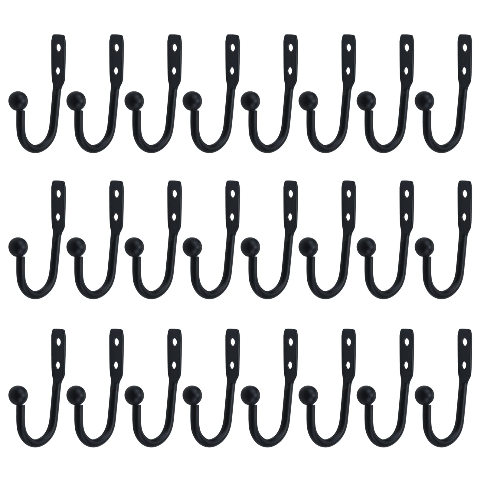 Antrader Wall Mounted Single Hooks, Decorative Robe Hooks Wall Door Key Hooks Coat Bag Hanger Hook with Screws, 1.9" x 1.1", Black, 24-Pack