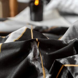 Jumeey Black Marble Duvet Cover King Black White Gray Gold Geometric Bedding Sets King Size Black Plaid Duvet Cover for Women Men Modern Gothic Marble Bedding King Black Grid Triangle Bed Cover King