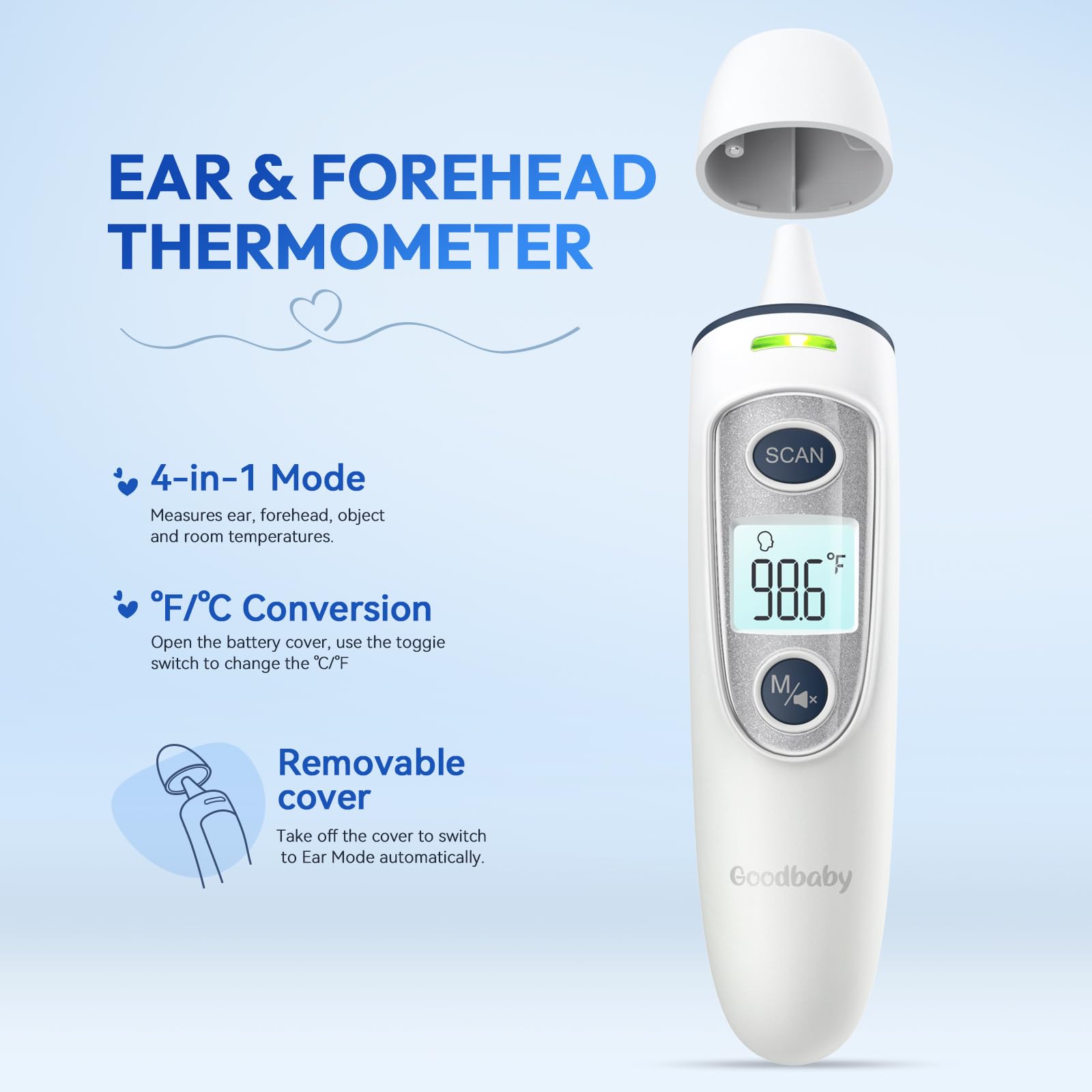 Ear Thermometer for Adults and Kids, Digital Accurate Ear and Forehead Thermometer with Fever Alarm, 1 Second Fast Result, FSA HSA Eligible, Easy to use, 2 in 1 Mode