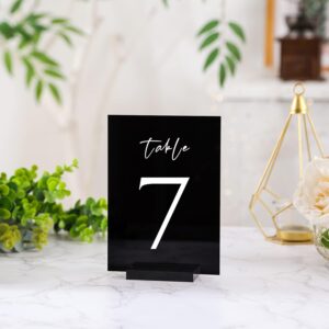 uniqooo 20 pack black acrylic sign acrylic wedding table numbers, 5 x 7 in, diy acrylic sheet for for wedding table number holder, table display stand signs for party events, office(base not included)