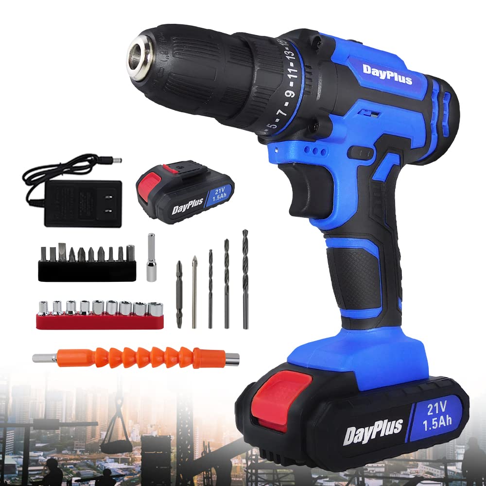 Cordless Drill Driver Set Electric Power Drill Set with 1 Battery & Charger, 3/8” Keyless Chuck, 2 Variable Speed, 400 In-lb Torque, 25+1 Position and 26pcs Drill/Driver Bits