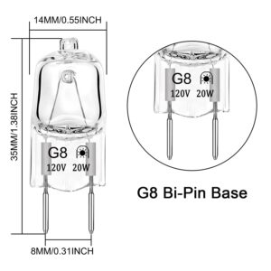 G8 Halogen Bulb 20W 120V Dimmable T4 JCD Type G8 Base Bi-Pin Xenon Bulb for Under Cabinet Puck Lights, Kitchen Hood, Landscape Lights, Warm White 2700K (10 Pack)