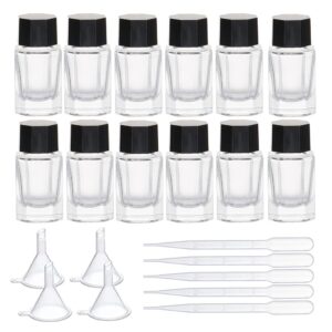 benecreat 12pcs 15ml heavy duty glass inkwell jars with black abs plastic caps, 6pcs plastic droppers, 4pcs plastic funnels for ink liquid