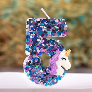 anpei large birthday cake glitter candle for kids, 3” tall - unicorn number 5 (model: av-anp-candl-un-pl05)