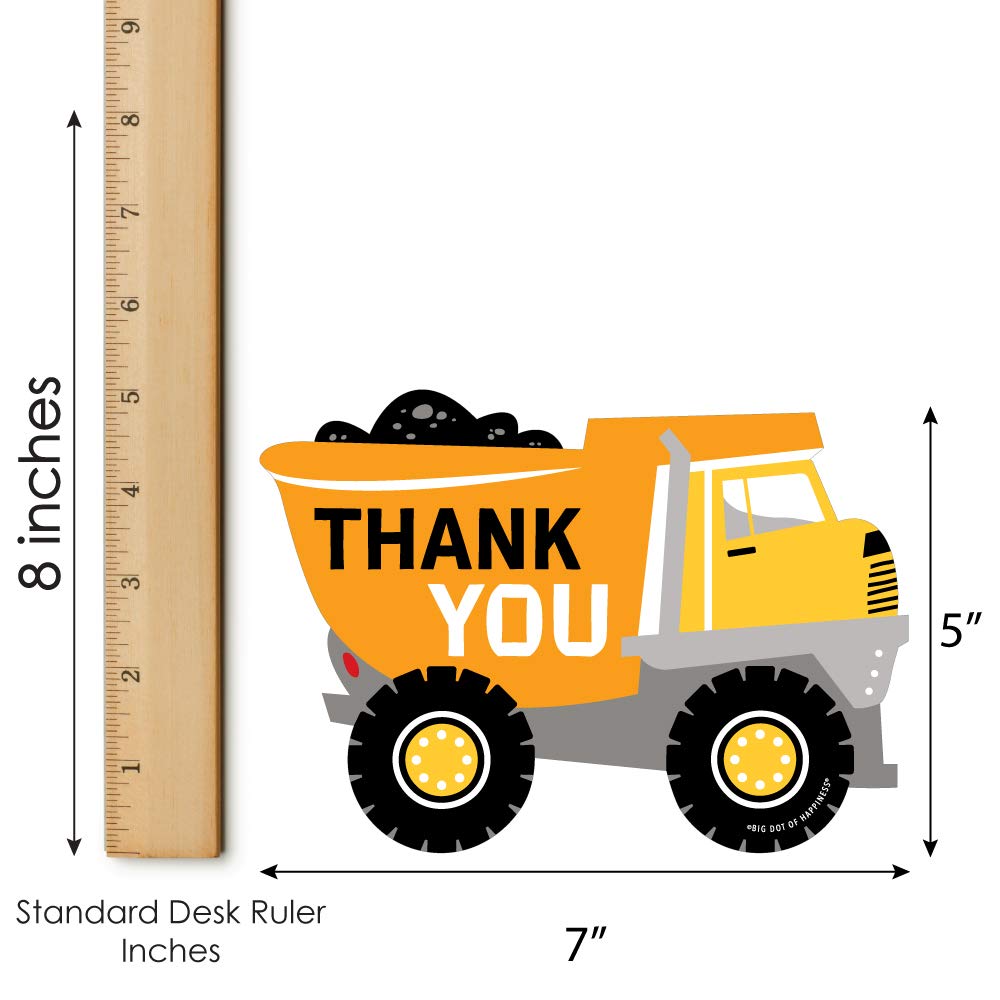 Big Dot of Happiness Dig It - Construction Party Zone - Shaped Thank You Cards - Baby Shower or Birthday Party Thank You Note Cards with Envelopes - Set of 12