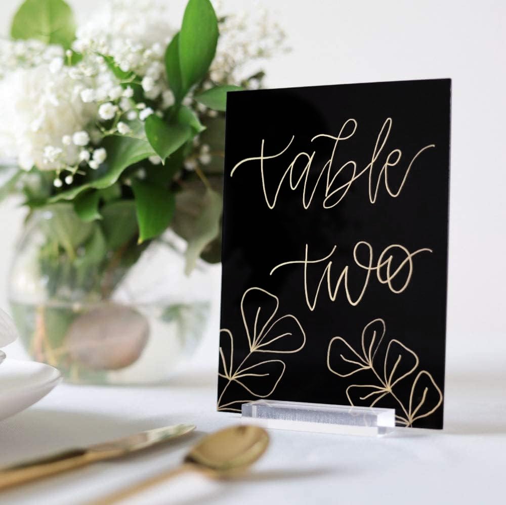 UNIQOOO 20 Pack Black Acrylic Sign Acrylic Wedding Table Numbers, 5 x 7 in, DIY Acrylic Sheet for for Wedding Table Number Holder, Table Display Stand Signs for Party Events, Office(Base not included)