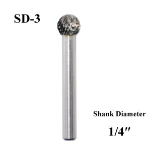 SD-3 Tungsten Carbide Burr Rotary File Ball Shape Double Cut for Die Grinder Drill Bits 1/4'' Inch Diameter of Shank and 3/8'' Inch Diameter of Cutter 15/47'' Inch Cutter Length