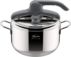 lagostina irradial control lagoeasy'up pressure cooker 5 l stainless steel 18/10 diameter 22 cm, induction and gas saucepan, easy open lid, irradial plus triple layer base