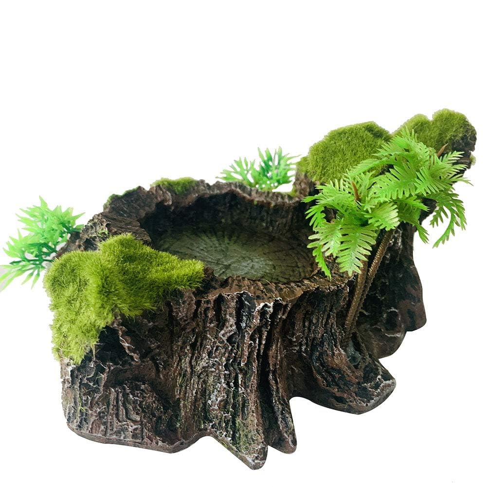 Hamiledyi Reptile Tank Decor Resin Reptile Platform with Artificial Plants Reptile Water Dish Food Bowl Reptile Feeding Dish for Lizard Small Turtle Gecko Water Frog Snake Amphibian Crawling Platform