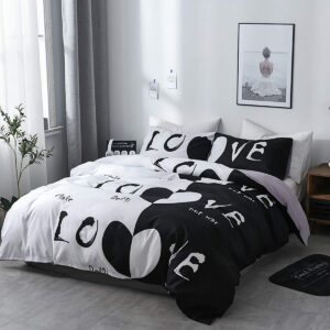 WUJIE Couple Bedding Love Pattern Duvet Cover Set with Zipper Closure Ultra Soft Microfiber Bedding Set Queen Size (1 Duvet Cover + 2 Pillowcases)