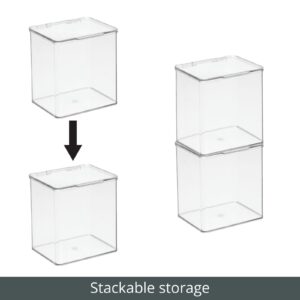 mDesign Plastic Stackable Box Food Storage Container Box with Hinged Lid - for Kitchen, Pantry, Cabinet, Fridge/Freezer - Deep Organizer Box for Snacks, Produce, Pasta - Clear