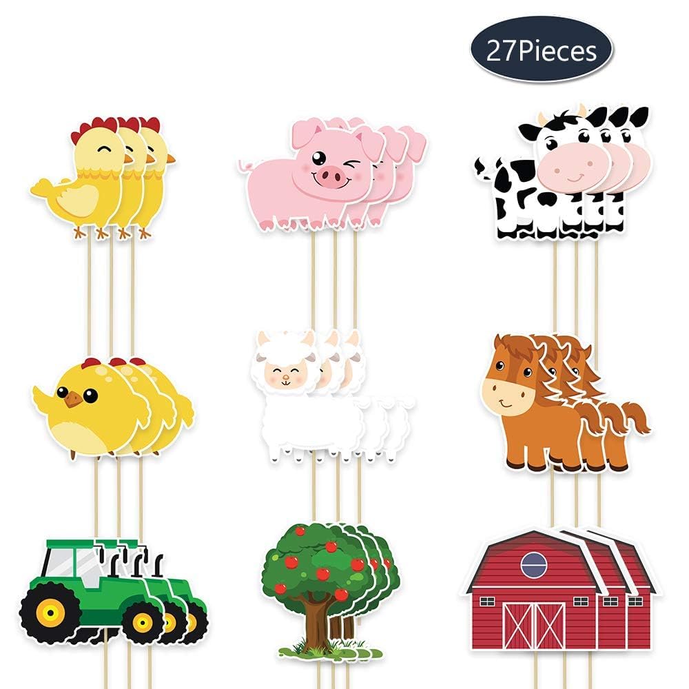 WERNNSAI 27PCS Farm Party Centerpieces Sticks - Farm Birthday Party Favors Decorations DIY Farm Animals Tractor Party Supplies Table Toppers Barnyard Cutouts Farm Theme Birthday Party Decors