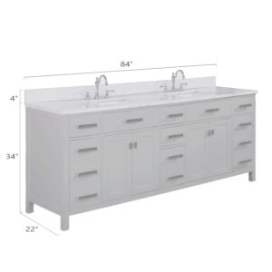 LUCA Kitchen & Bath LC84PGW Tuscan 84" Double Bathroom Vanity Set in Pottery White Quartz Top with Gray Veins and Sink