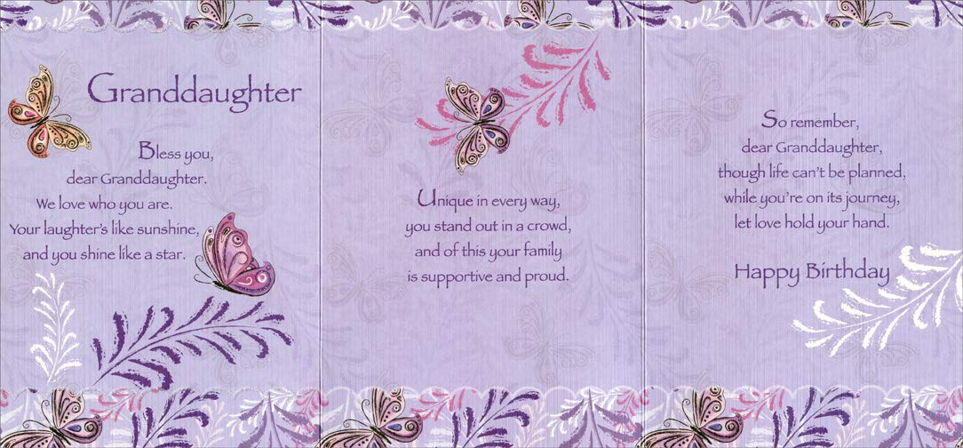 Designer Greetings Bless You Butterflies on Purple Religious Z-Fold Birthday Card for Granddaughter