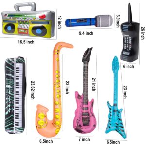 Inflatable Rock Star Toy Set, 7 Pack Inflatable Boom Box Mobile Phone Guitar Bass Party Props for 80's 90's Party Decorations, Rock and Roll Party Favors Supplies, Christmas Birthday Party Gifts.