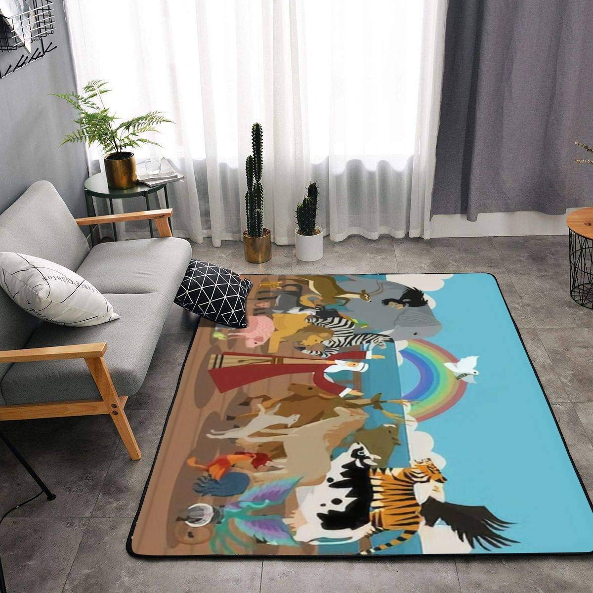 Noah's Ark and Animals and Dove Miracle Area Rugs Floor Mat Non Slip Throw Rugs Soft Door Mat Nursery Carpet for Living Room Home Indoor Outdoor Runner Rugs Yoga Mat