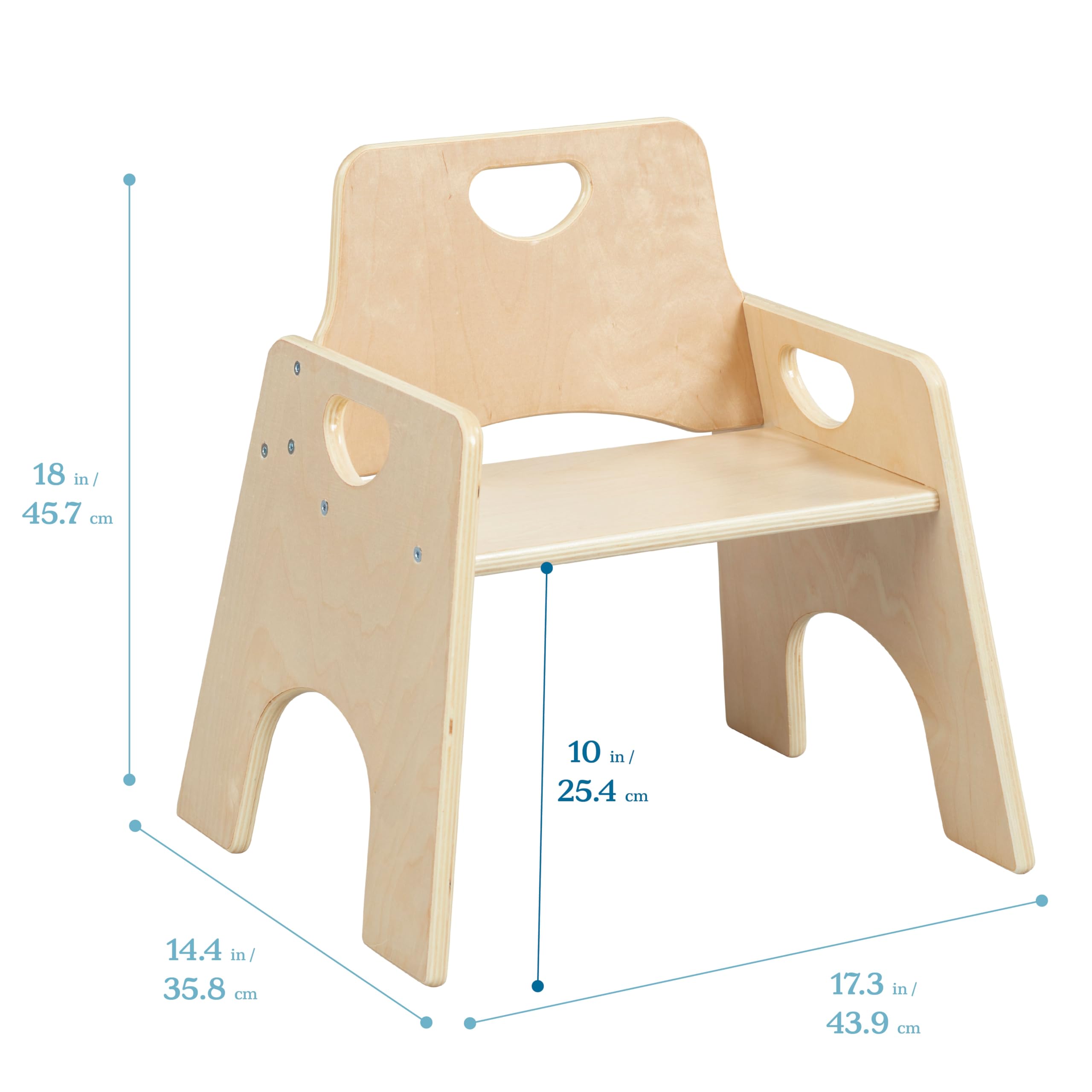 ECR4Kids Stackable Wooden Toddler Chair, 10in, Kids Furniture, Natural, 2-Pack