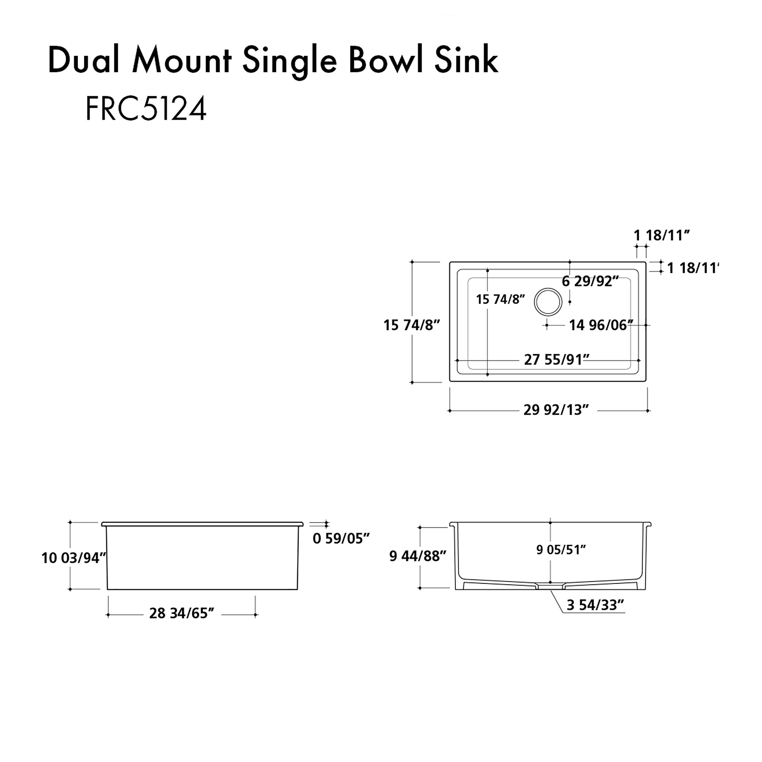 ZLINE 30" Rome Dual Mount Single Bowl Fireclay Kitchen Sink with Bottom Grid in White Gloss (FRC5124-WH-30)