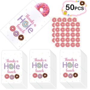 50 pcs donut candy bags thanks a hole bunch stickers donut grow up party decoration, donut birthday goodie bags donut theme party supplies baby shower doughnut time supplies for kids girls