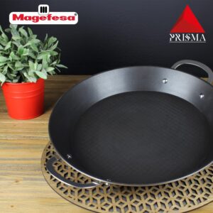 MAGEFESA Prisma – 13.4 inches Paella pan, made of 18/10 stainless steel, triple layer non-stick, for all types of kitchens, INDUCTION, dishwasher and oven safe up to 392ºF