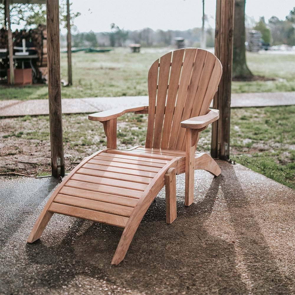 TITAN GREAT OUTDOORS Savannah Grade A Teak Adirondack Ottoman, Patio Lounge Stool for Deck, Porch, or Backyard, Indoor Outdoor Use, Weather Resistant, Gently Curved Back with Tight Slats