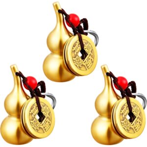 hotop 3 pcs chinese gourd feng shui brass wu lou keychains with five coins calabash pendant key rings for good luck fortune longevity wealth success to friends families lovers