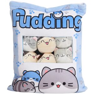 refahb cute plush pillow throw pillow removable stuffed animal toys creative gifts for girls (kitten-blue)