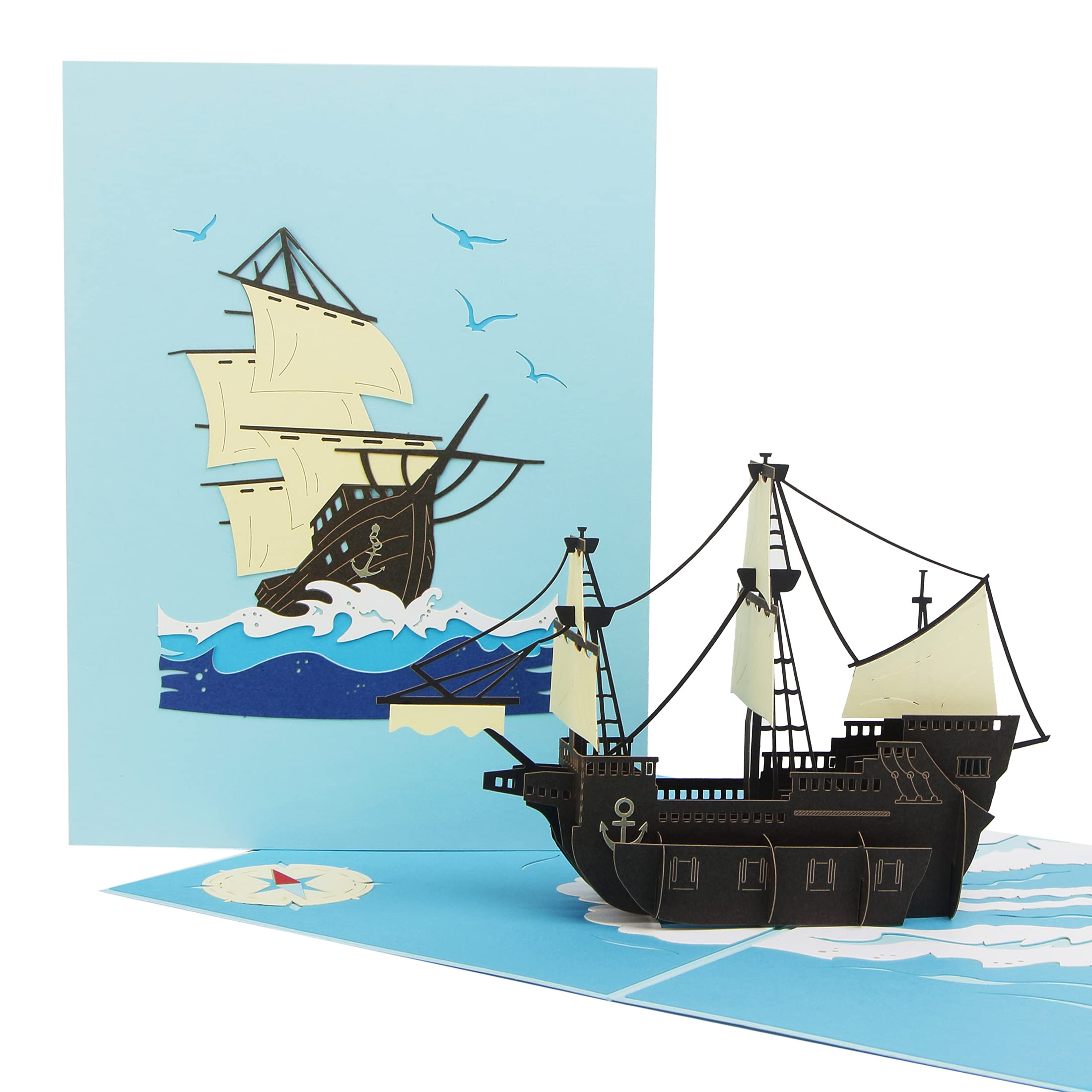 Ribbli Sailboat 3D Pop Up Card, Thank You, Birthday, Father's Day, Graduation, with Envelope