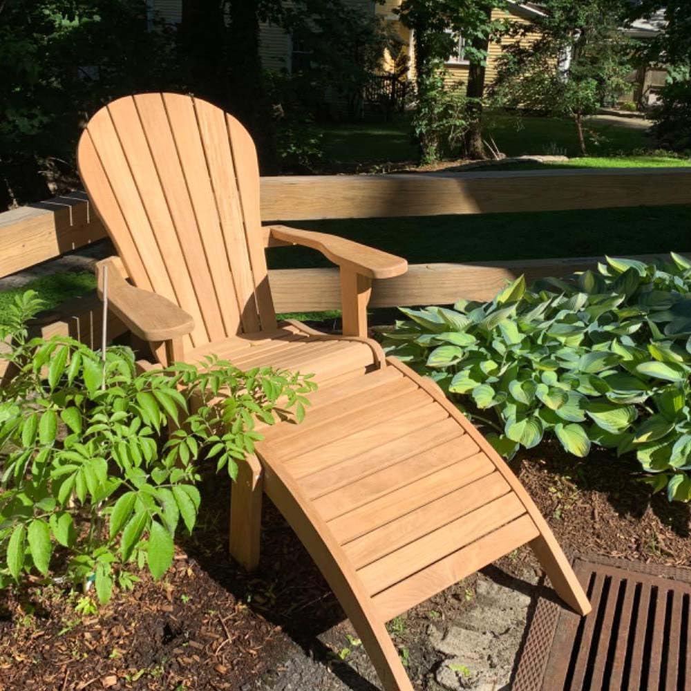 TITAN GREAT OUTDOORS Savannah Grade A Teak Adirondack Ottoman, Patio Lounge Stool for Deck, Porch, or Backyard, Indoor Outdoor Use, Weather Resistant, Gently Curved Back with Tight Slats