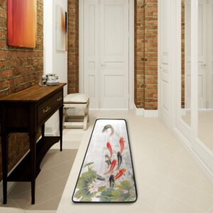 ALAZA Asian Lotus and Koi Fish Runner Area Rug Non Slip Floor Mat for Hallway Entryway Living Room Bedroom Dorm Home Decor 72x24 inches