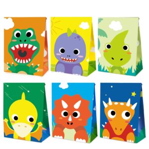 mocoosy 24pcs dinosaur party favor bags, kids goodie bags for birthday party supplies, dinosaur candy treat bags small paper gift wrap bags for dinosaur theme birthday party baby shower decorations