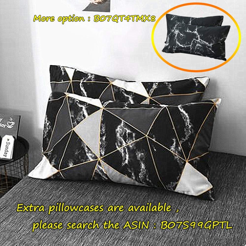 Jumeey Black Marble Duvet Cover King Black White Gray Gold Geometric Bedding Sets King Size Black Plaid Duvet Cover for Women Men Modern Gothic Marble Bedding King Black Grid Triangle Bed Cover King