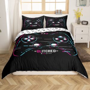 gamepad bedding set for boys twin modern gamer comforter cover video game duvet cover kids colorful action buttons printed quilt cover soft microfiber bedspread for boys girls bedroom,black