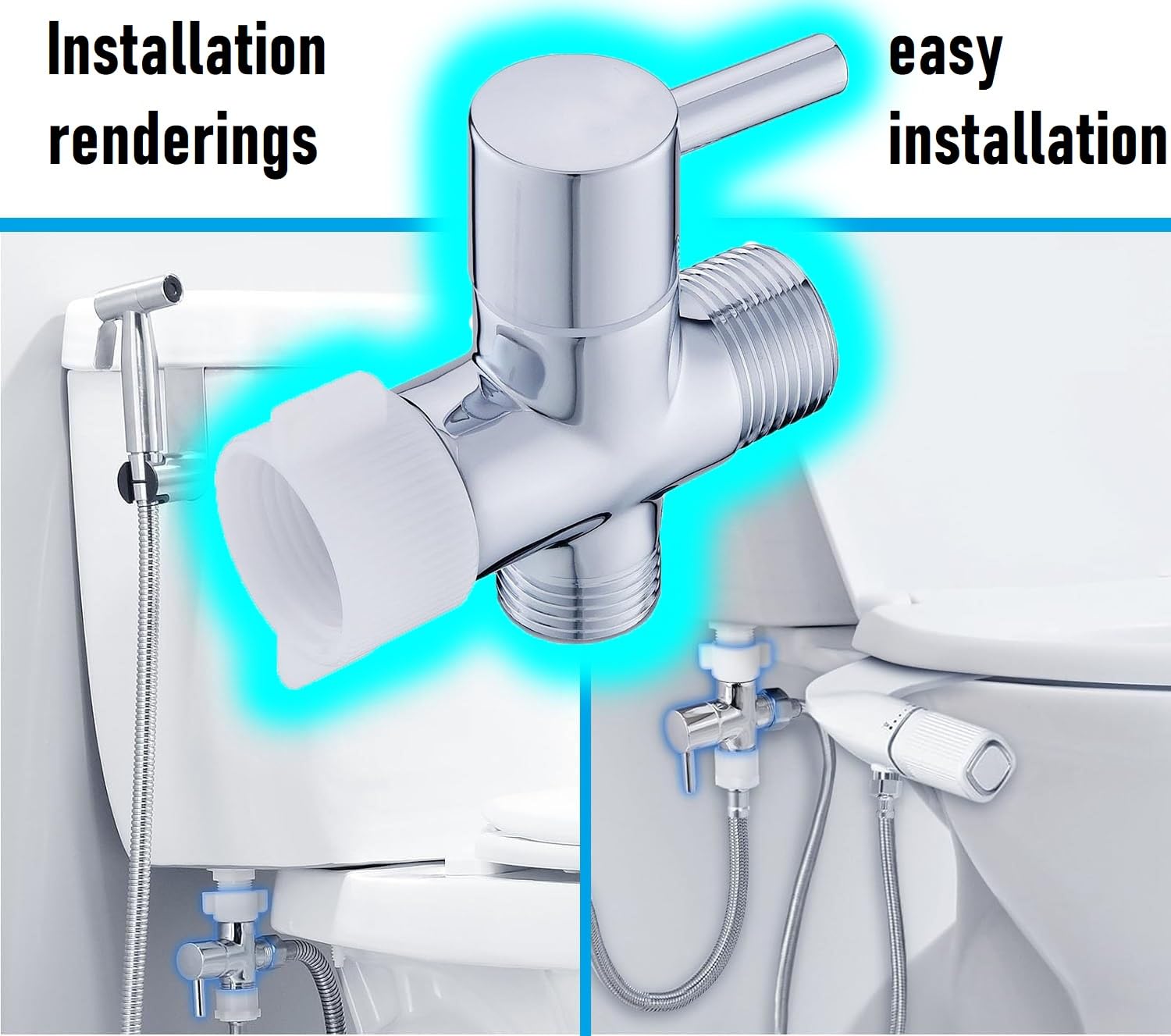 Fat-Cattie Brass Bidet T Adapter with Shut-Off Valve,3 Way 7/8" x 7/8" x G1/2（20mm）,Metal T Valve for Bidet(Bidet T-Valve Adapter)