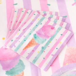 WERNNSAI Ice Cream Party Supplies - Disposable 3 Ply Pink Sweet Ice Cream Themed Birthday or Baby Shower Party Luncheon Dessert Napkins for Girls Pool Summer Celebration