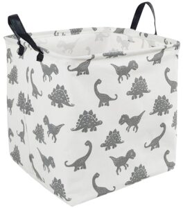 huayee squrage storage bin canvas fabric storage basket, waterproof coating toy organizer with handles, gift basket for home, office, clothes, toy, shelf basket (square gray dinosaur)