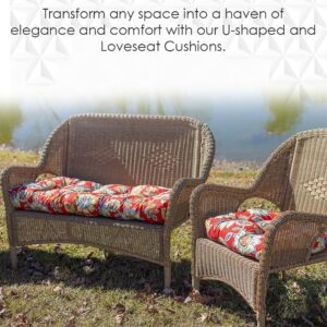 RSH DECOR: Tufted U-Shape Wicker Seat Cushions Set of 2 | 19” x 19” | All-Weather Spun Fabric | Water-Resistant | Outdoor Chair Cushions for Patio Furniture | Copeland Caribe Blue Floral