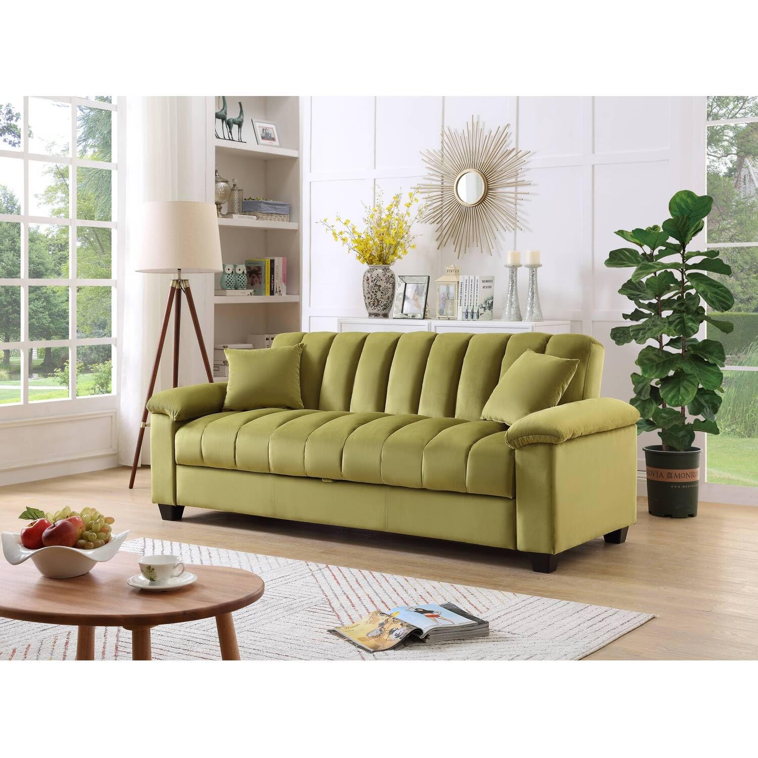 Legend Furniture Convertible Comfortable Sleeper Velvet Sofa Couch with Storage for for Living Room Bedroom Sofabed, 83'', Green