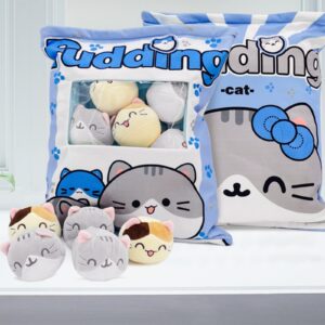 REFAHB Cute Plush Pillow Throw Pillow Removable Stuffed Animal Toys Creative Gifts for Girls (Kitten-Blue)