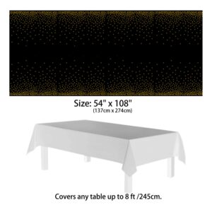 hapray 4 Pack Plastic Tablecloths for Rectangle Tables, Black and Gold Waterproof Disposable Party Table Cloths, Table Covers for Decorations, New Year Graduation Birthday Cocktail, 54" x 108"