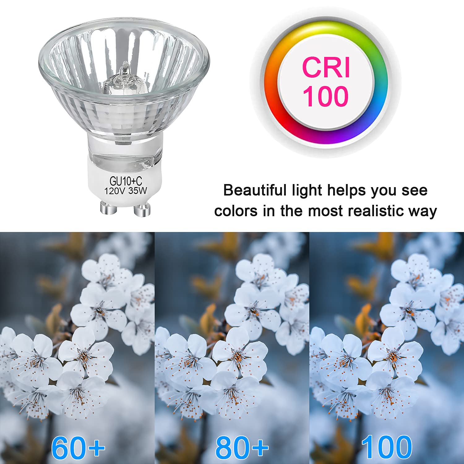 Lacnooe GU10 Halogen 35W Bulbs, 6 Pack GU10+C 120V 35W Halogen Light Bulbs with Long Lasting Lifespan, Dimmable MR16 GU10 Light Bulb for Track Light, Recessed Light, Range Hood, 2700K Warm White