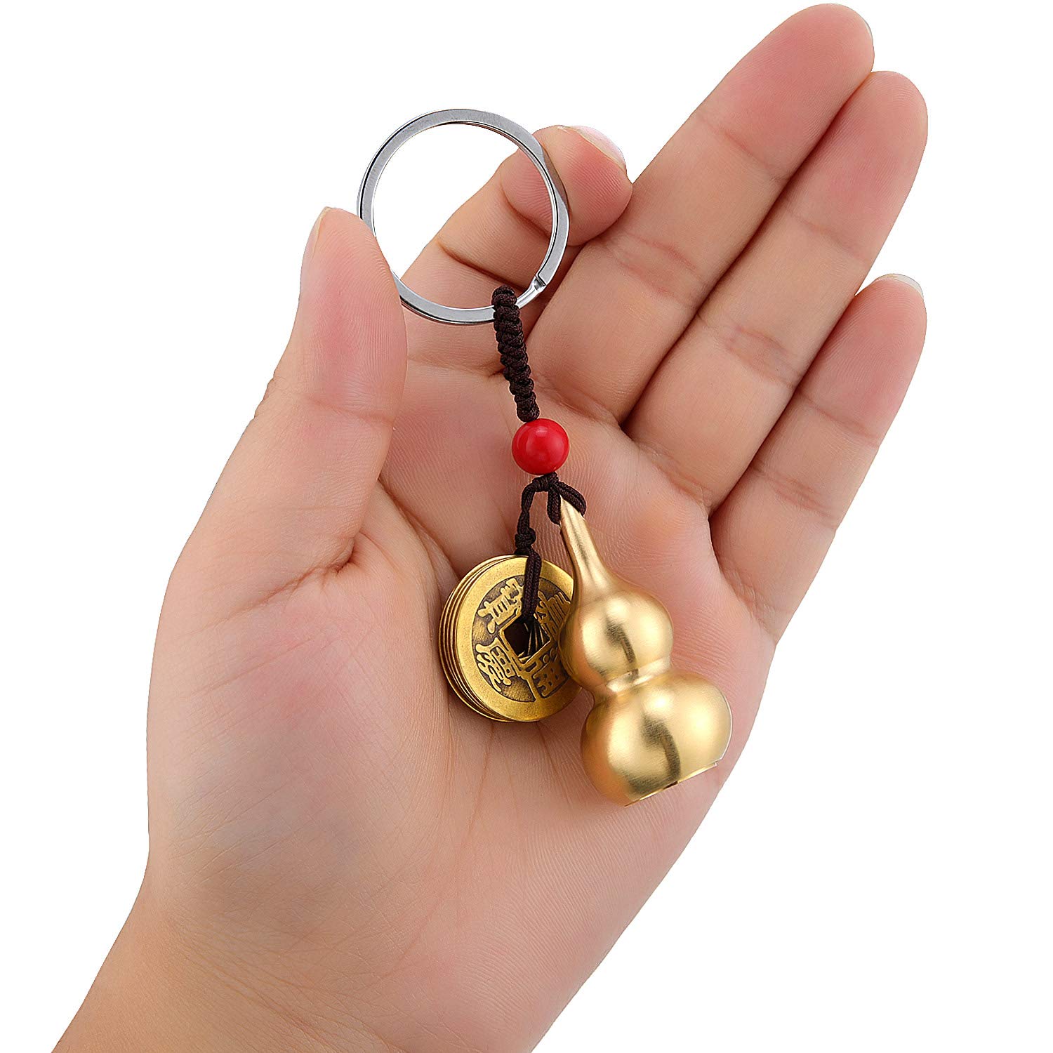 Hotop 3 Pcs Chinese Gourd Feng Shui Brass Wu Lou Keychains with five Coins Calabash Pendant Key Rings for Good Luck Fortune Longevity Wealth Success to Friends Families Lovers